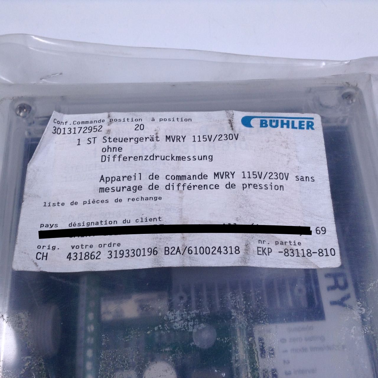 Buhler MVRY 115V 230V Control Unit - NFP
