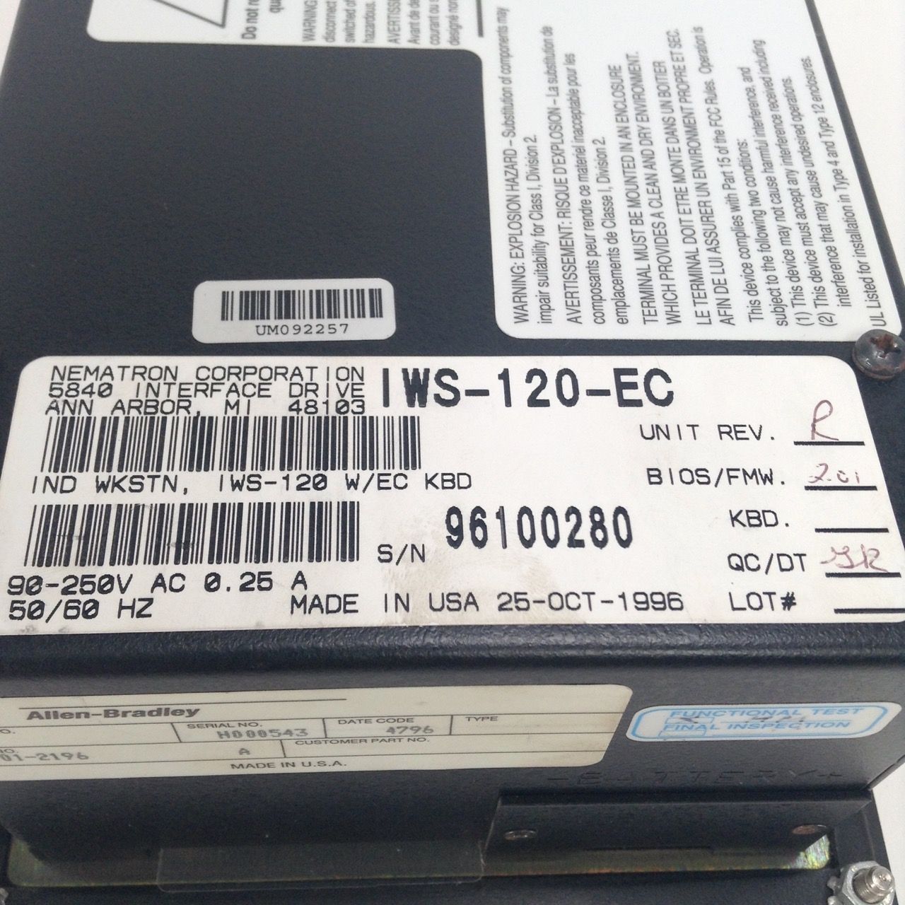 Nematron Corporation IWS-120-EC 5840 interface drive 9101-2196 A-B New NMP