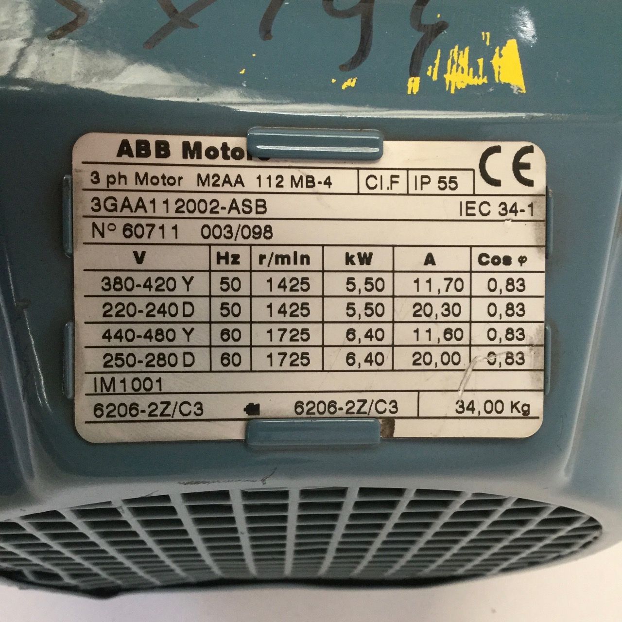 Abb 3GAA112002-ASB 3 phase motor M2AA 112 MB-4 IP55 New NMP