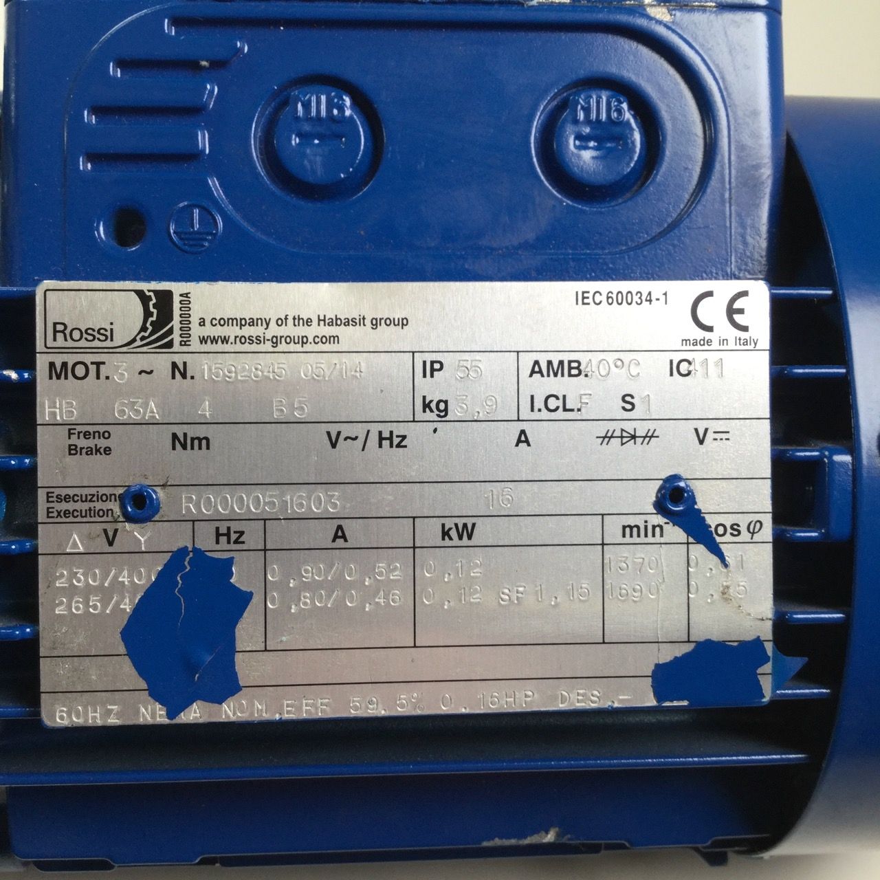 Rossi MRV32 UO3A HB63A4 B5 Geared Motor 4P 0,12kW 230/400V i=50 1500rpm ...