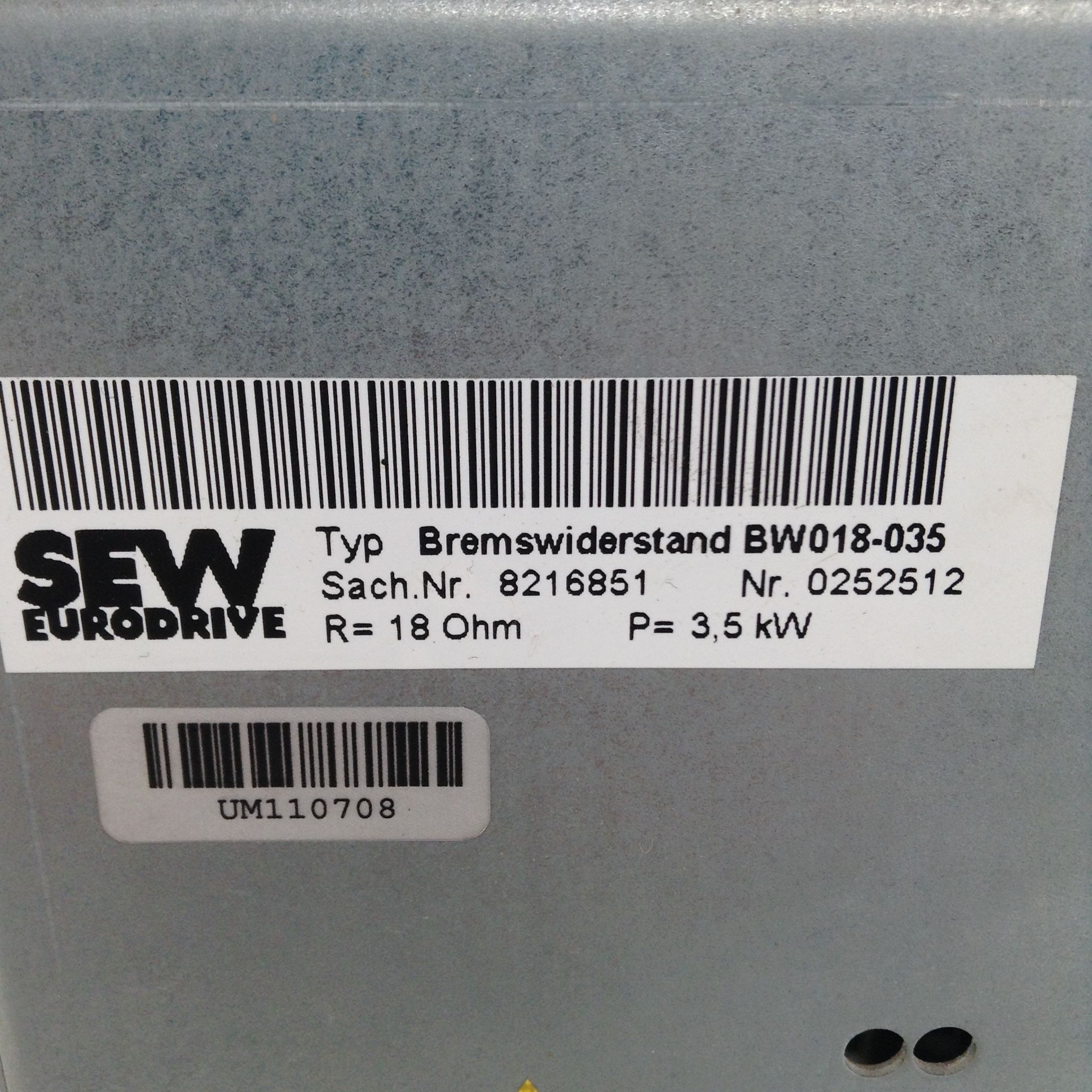 Sew Eurodrive BW018-035 Bremswiderstand braking resistor 18Ohm P 3.5kW ...