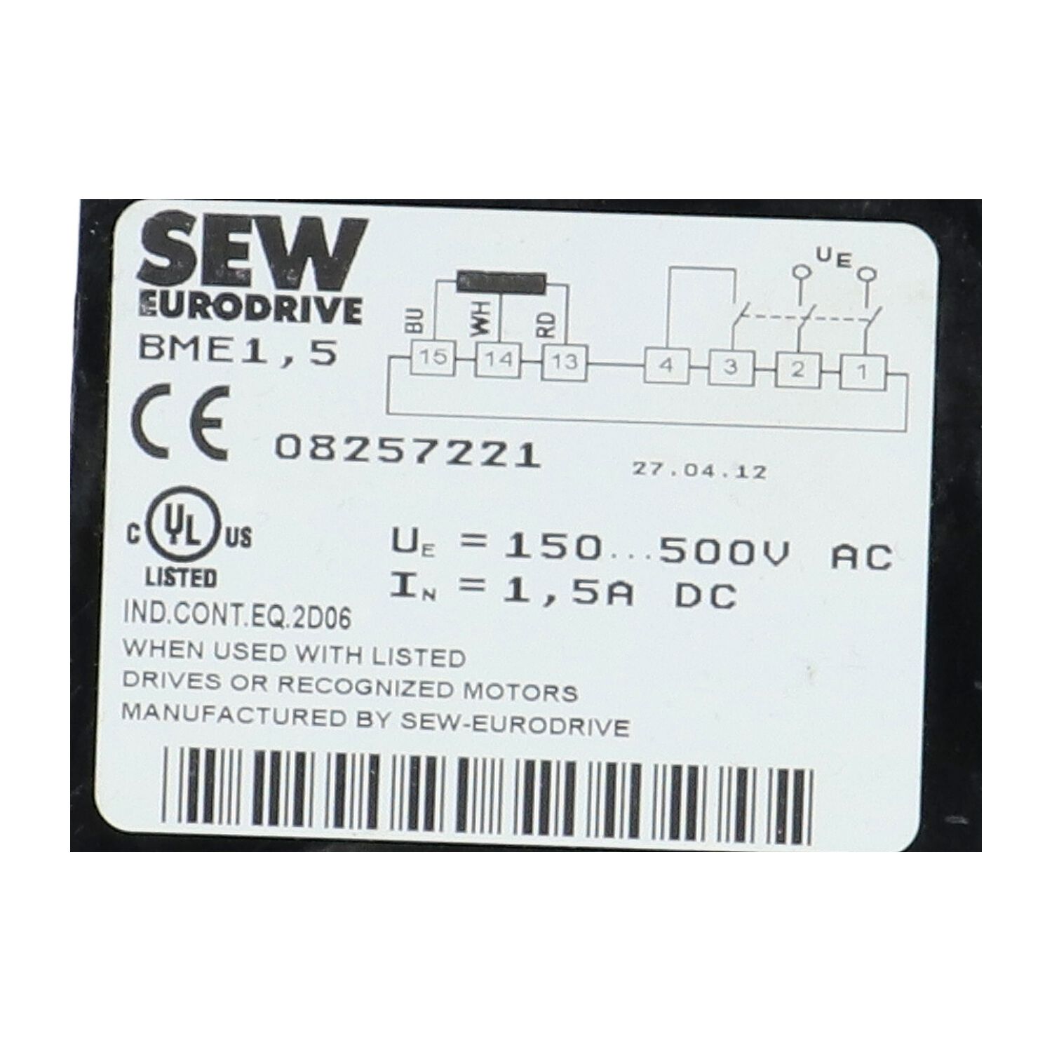 Sew Eurodrive BME1,5 Motor Brake Rectifier 150-500VAC New NMP