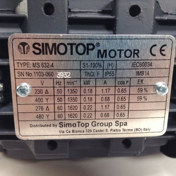 Simotop MS 632-4 Motor B14 0.18kW 1500rpm 50Hz 230/400V New NFP
