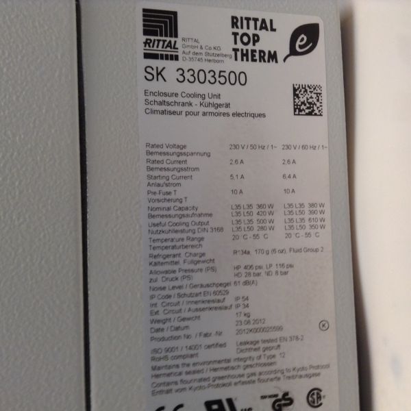 Rittal SK3303.500 Cooling Unit Kühlgerät 500W Top Therm NFP
